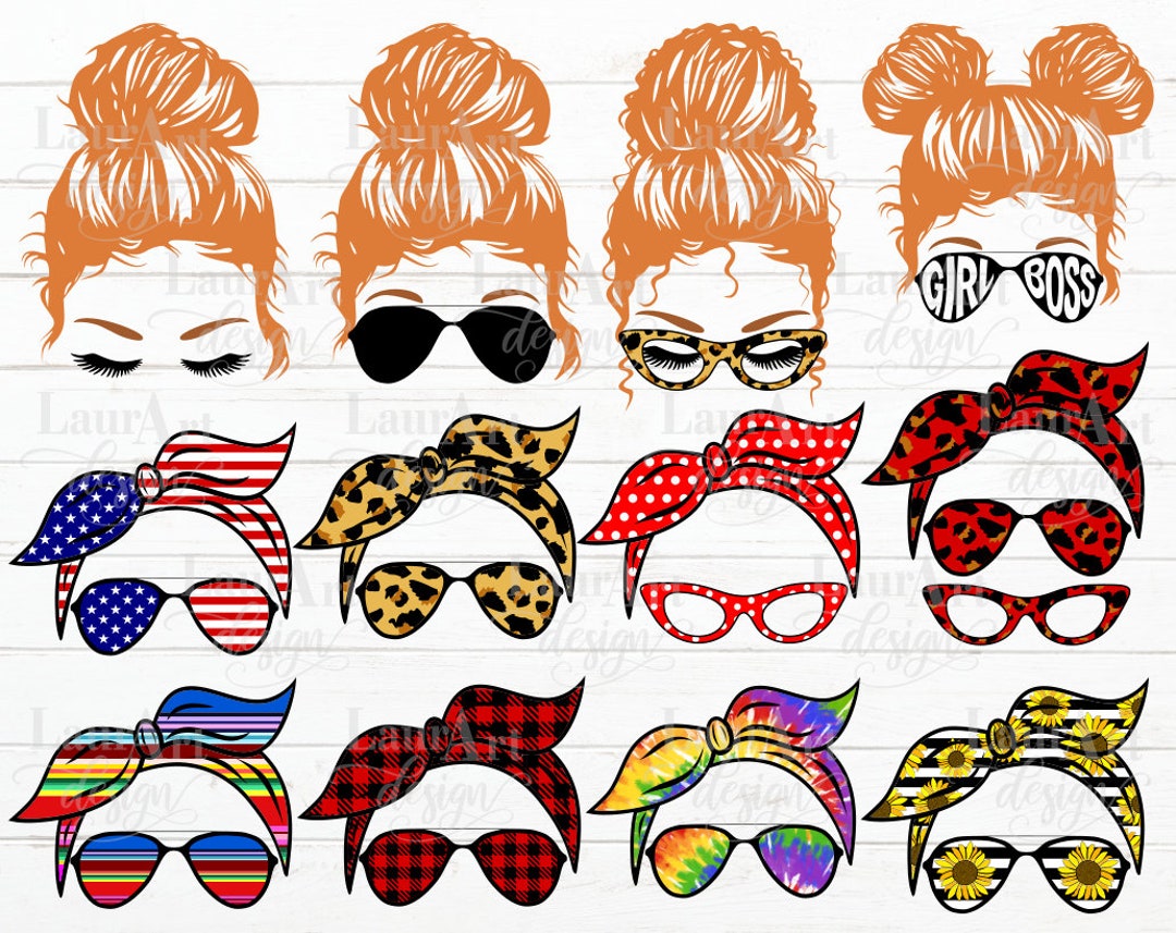 Ginger Messy Bun SVG Sunglasses Bandana, Red Hair, Rainbow Tie Dye ...