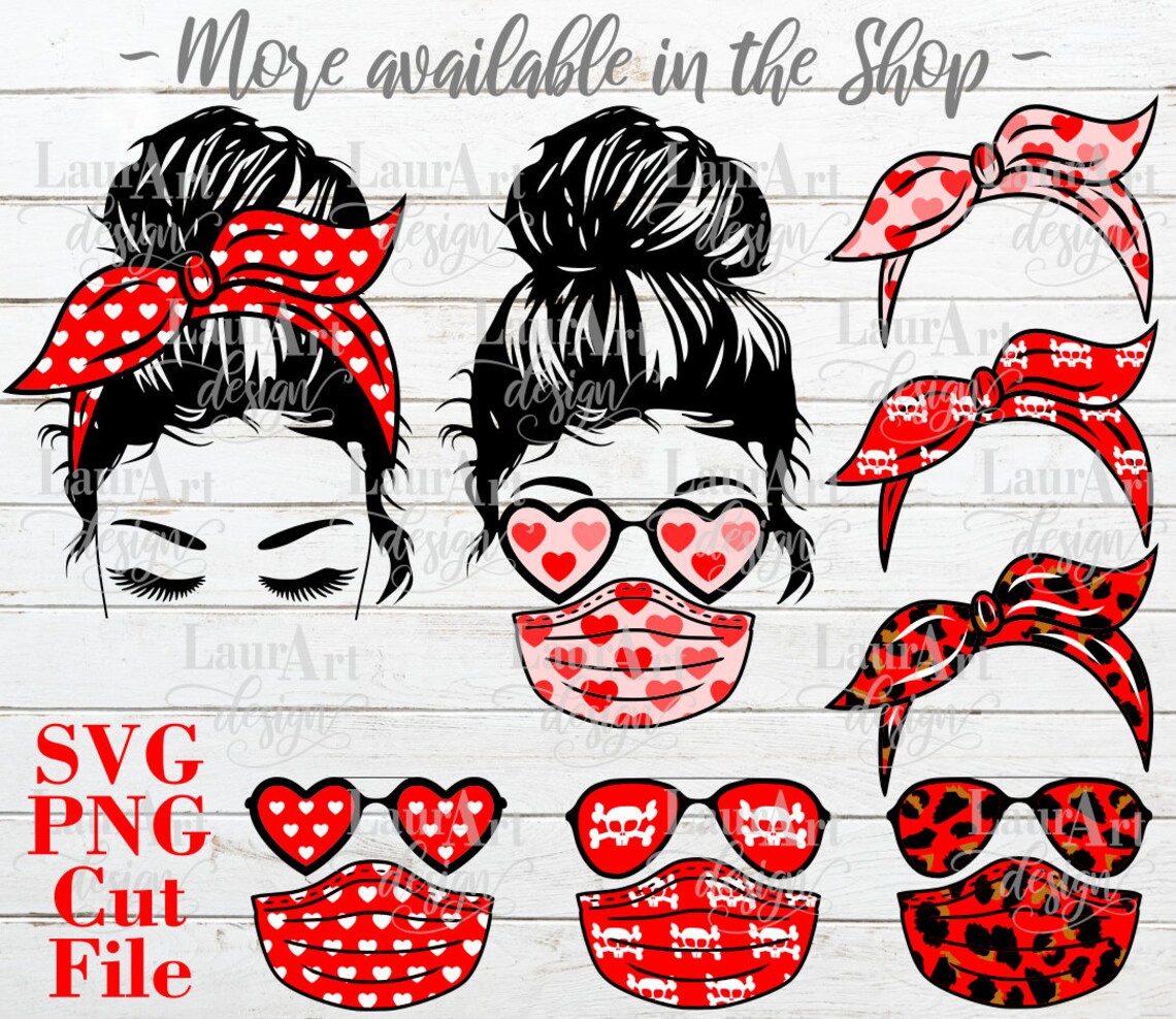 Girl Face Messy Bun Svg Vector Cut File Sunglasses Mask Etsy