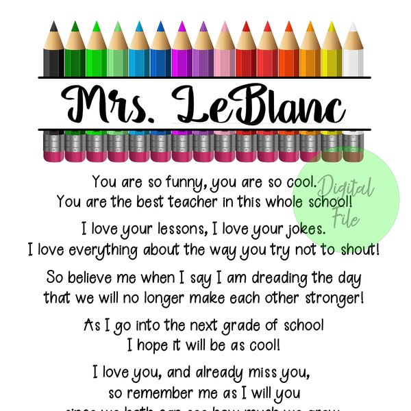 Teacher Eraser Poem - Etsy Canada