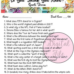 Sports Trivia//fun Quiz//printable Trivia//classroom Trivia - Etsy
