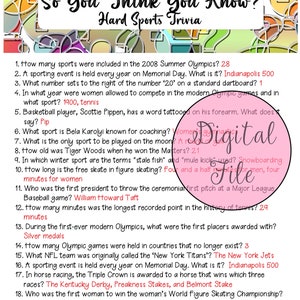 Hard Sports Trivia//fun Quiz//printable Trivia//classroom Trivia - Etsy