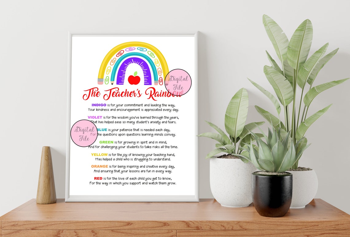 Teacher Poem//rainbow//teacher Appreciation//thank You//teacher - Etsy