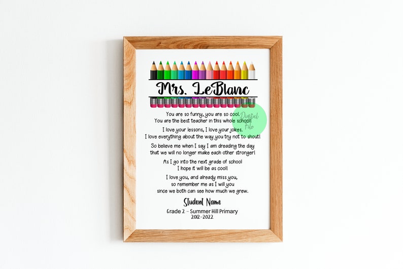 Teacher Thank You//funny and Cool//color Pencil With Erasers//poem//end ...