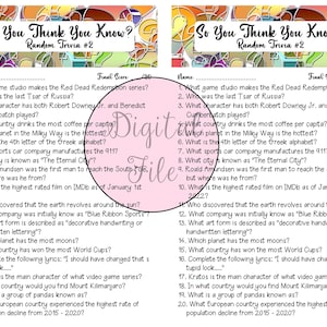 Random Trivia #2//fun Quiz//printable Trivia//random Trivia - Etsy