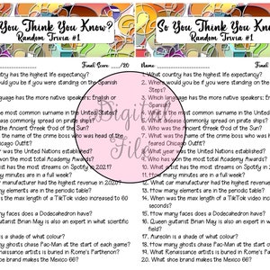 Random Trivia #1//fun Quiz//printable Trivia//random Trivia - Etsy