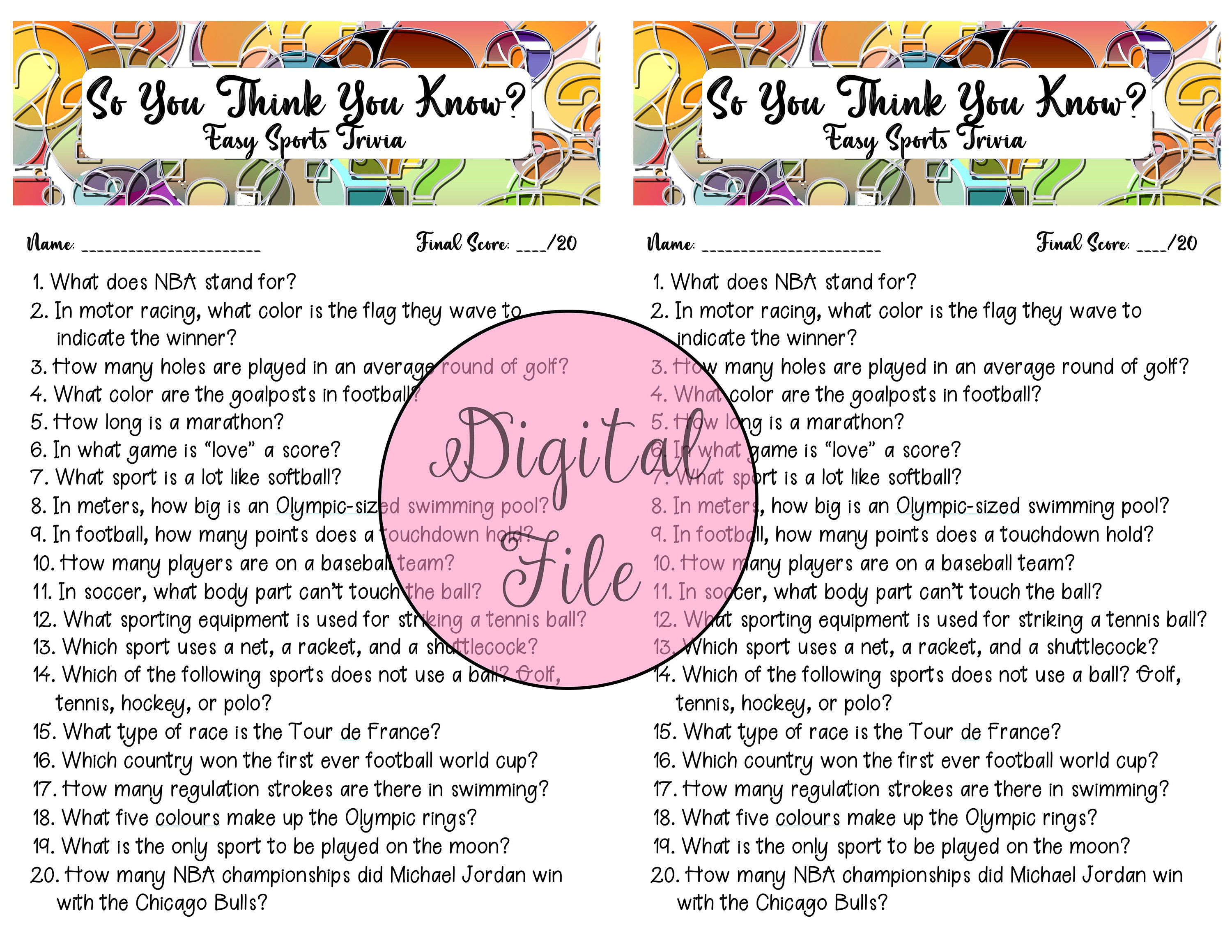 Easy Sports Trivia//fun Quiz//printable Trivia//classroom Trivia - Etsy