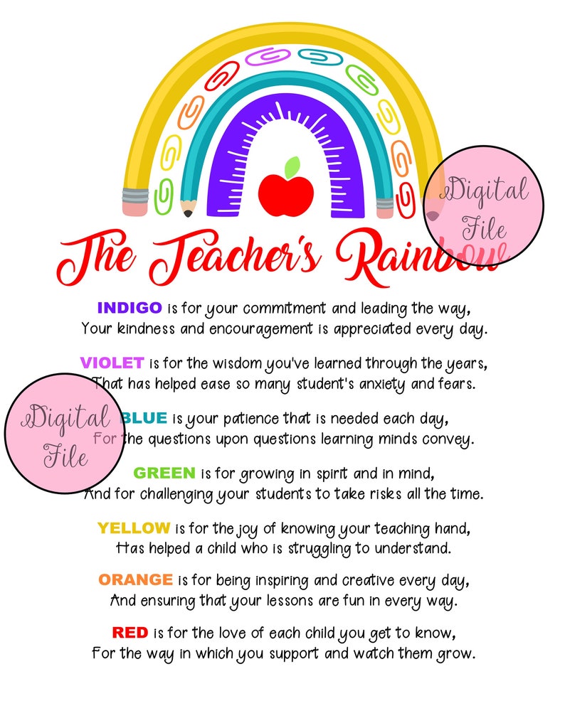 Teacher Poem//rainbow//teacher Appreciation//thank You//teacher - Etsy