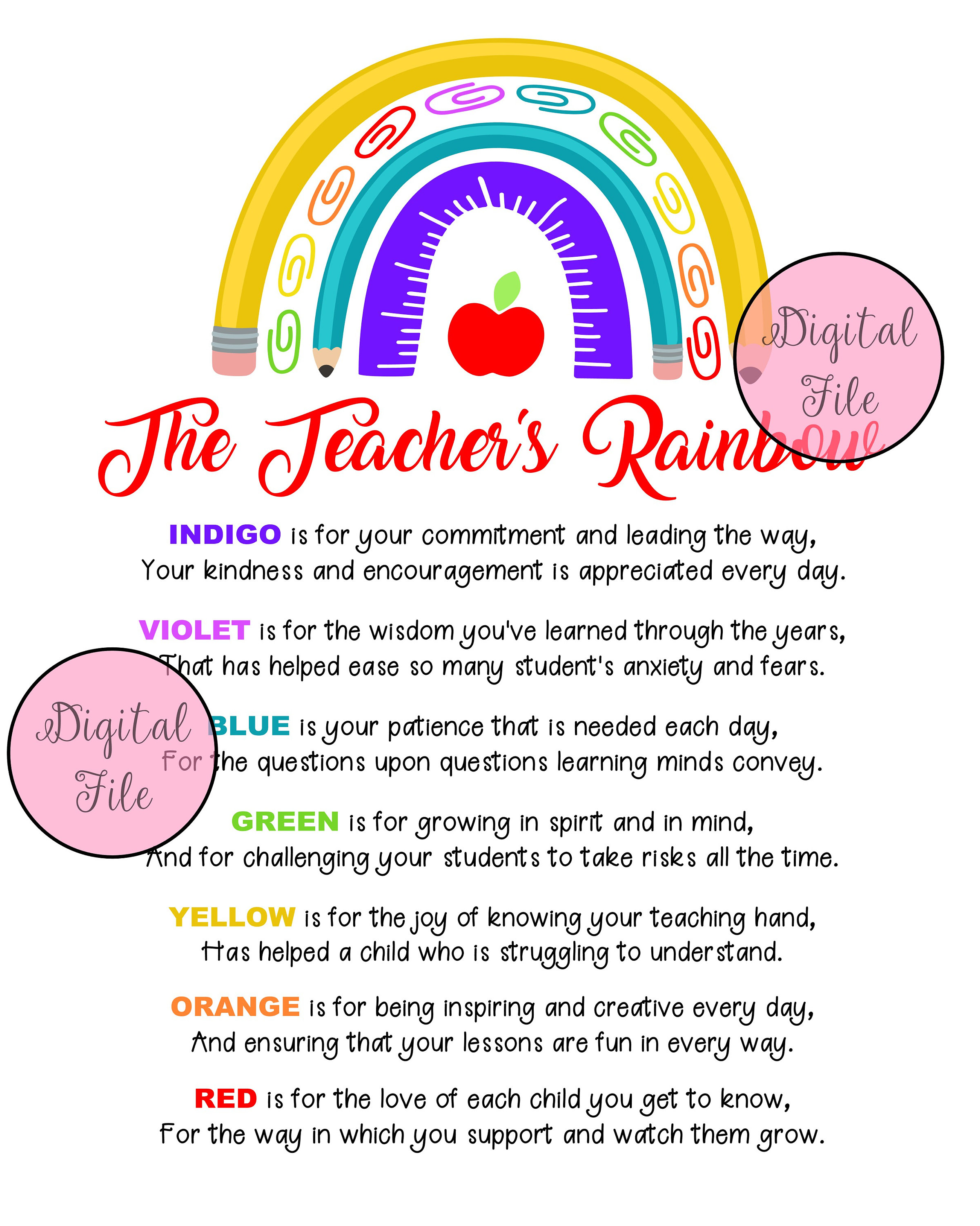 Teacher Poem//rainbow//teacher Appreciation//thank You//teacher - Etsy