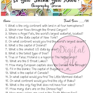 Geography Trivia//fun Quiz//printable Trivia//classroom Trivia - Etsy