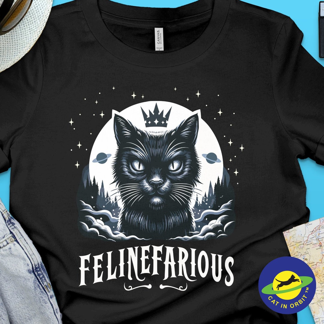Felinefarious, a Nefarious and Evil Black Cat, Funny Graphic T-shirt - Etsy