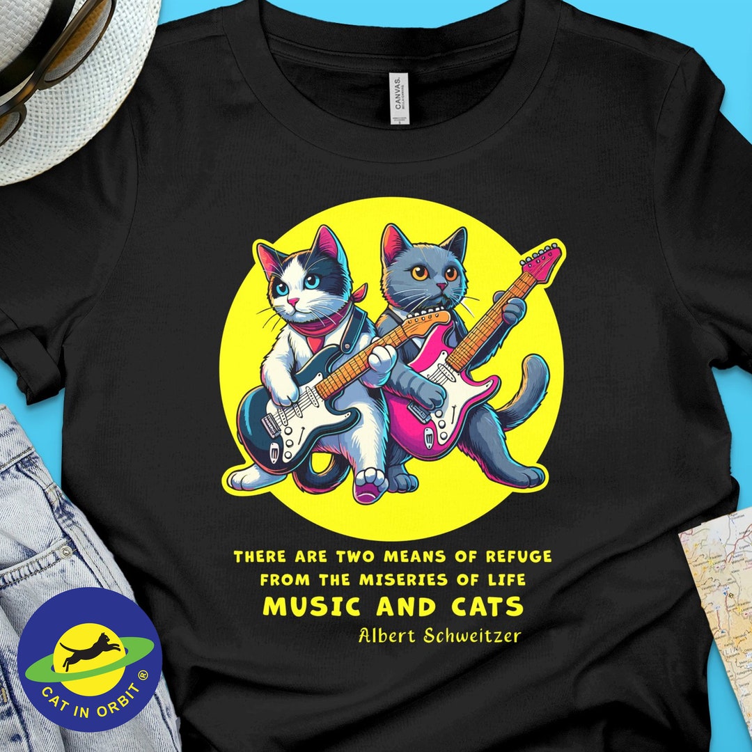 Cute Cats Playing Guitar, Music and Cats Inspirational Quote Tee ...