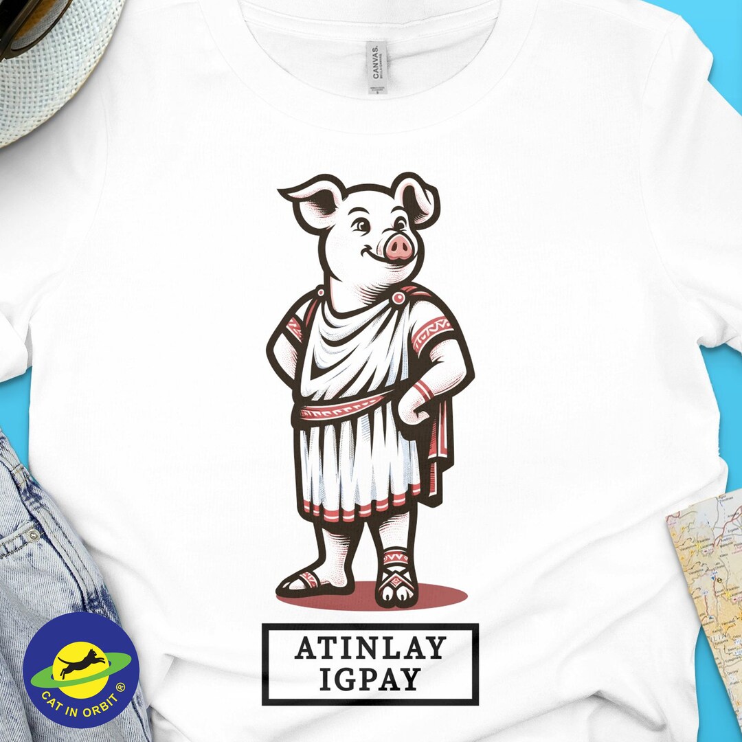 Roman Latin Pig in Toga Cartoon T-shirt, Funny Pig Latin Phrase Tee ...