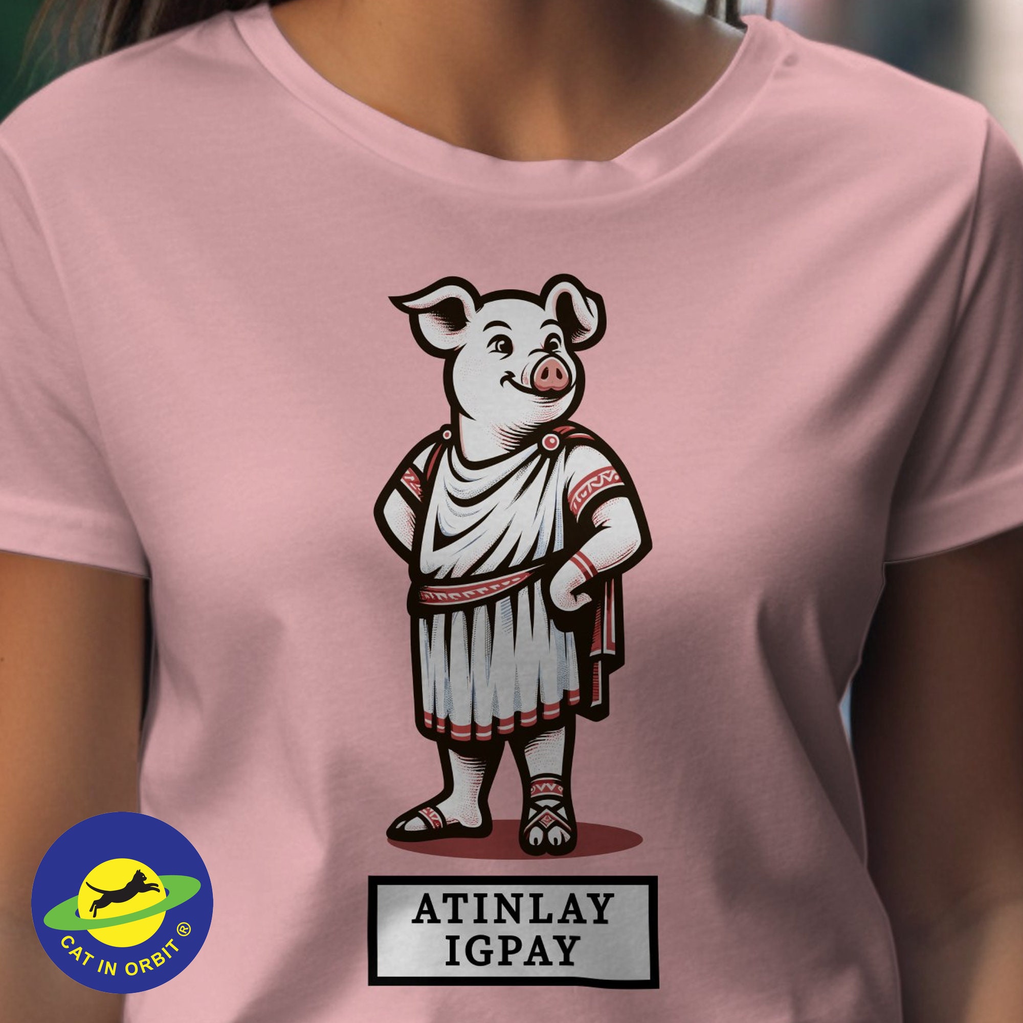 Roman Latin Pig in Toga Cartoon T-shirt, Funny Pig Latin Phrase Tee ...