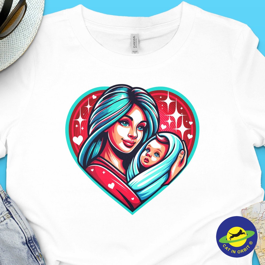 Mother's Day, Motherhood Love Heart T-shirt, Mom and Baby Graphic Tee ...