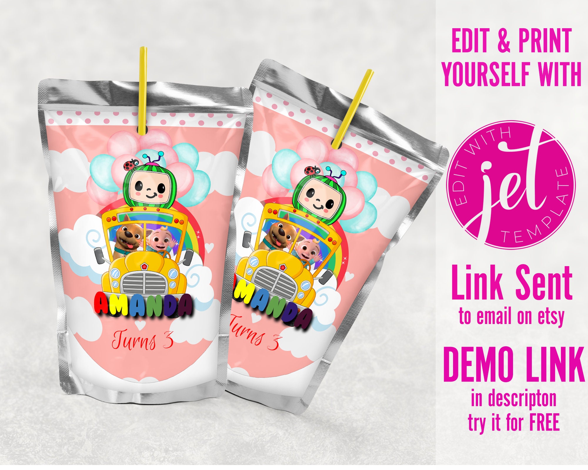 Party Favors & Games Bright Rainbow Cocomelon Capri Sun Label Template ...