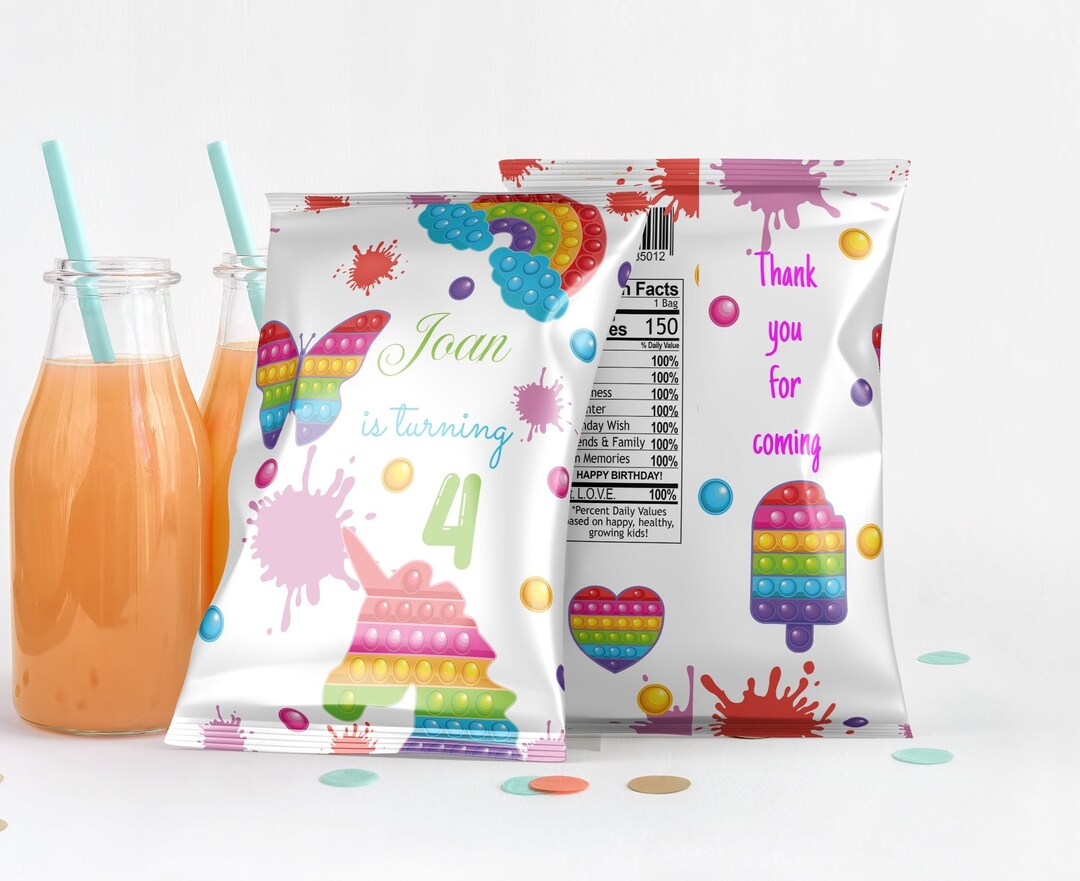 Pop It Chip Bag Birthday Party Favor Pop It Treat Bag Label Wrapper ...