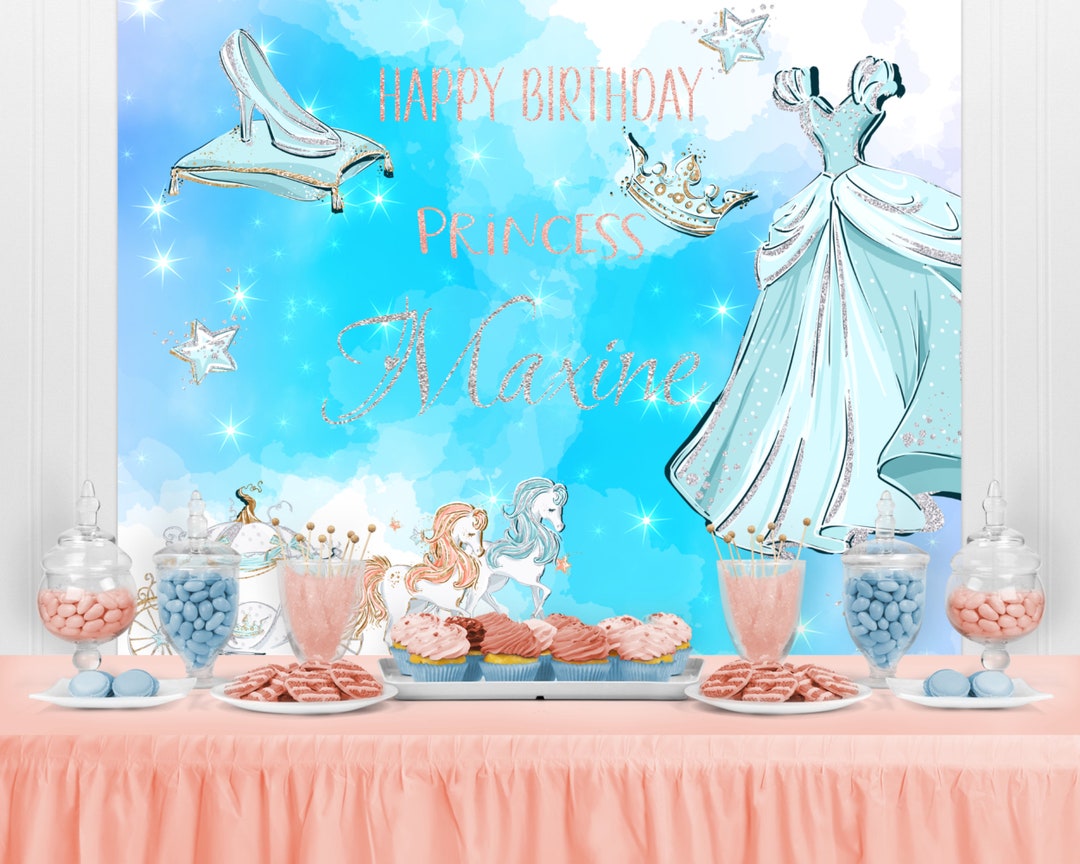 Cinderella Dress Birthday Backdrop, Cinderella Princess Party Banner ...
