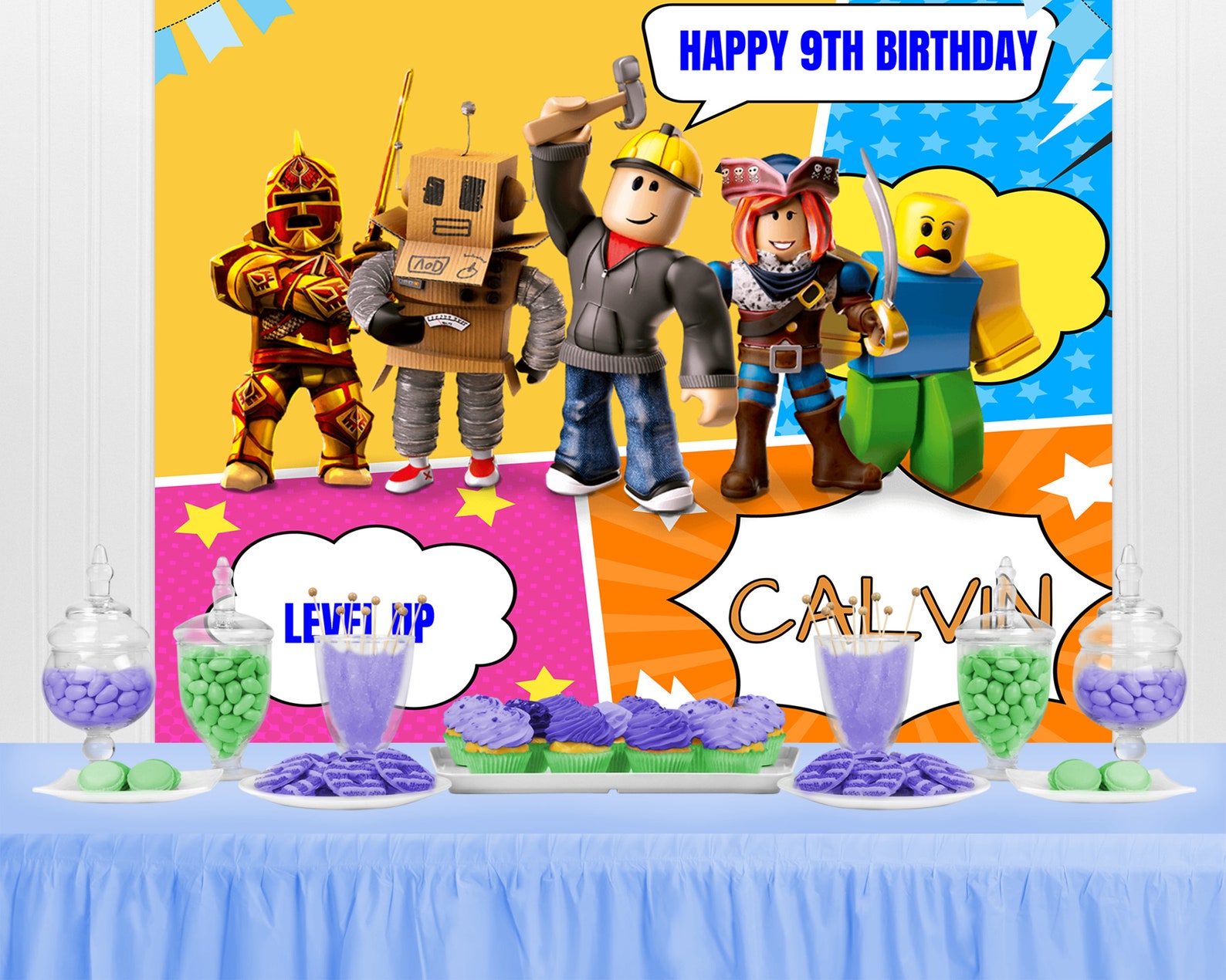 Roblox Birthday Backdrop Boys Roblox Party Banner Roblox Wall ...