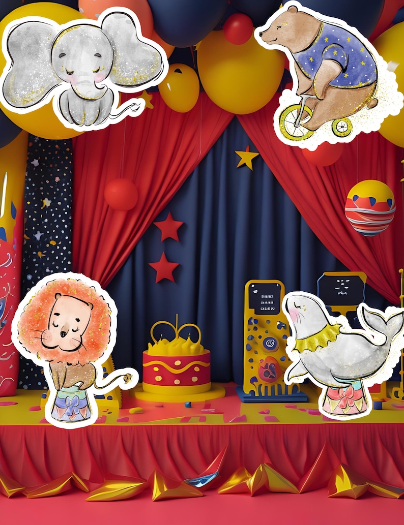 Printable Circus Animals Cutout, Elephant Lion Seal Bear Birthday Stand ...