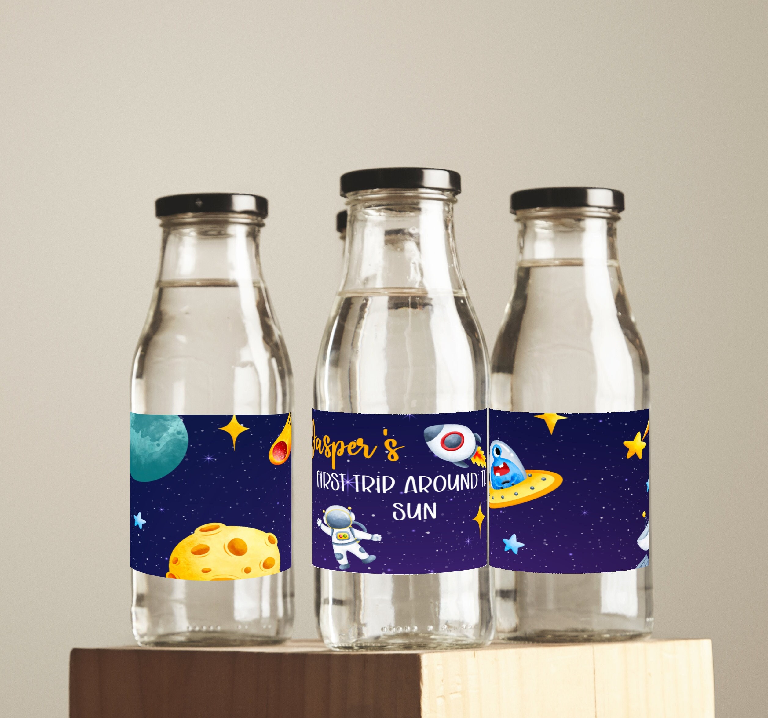 Outer Space Water Bottle Label Template Space Boy Drink Label Astronaut ...