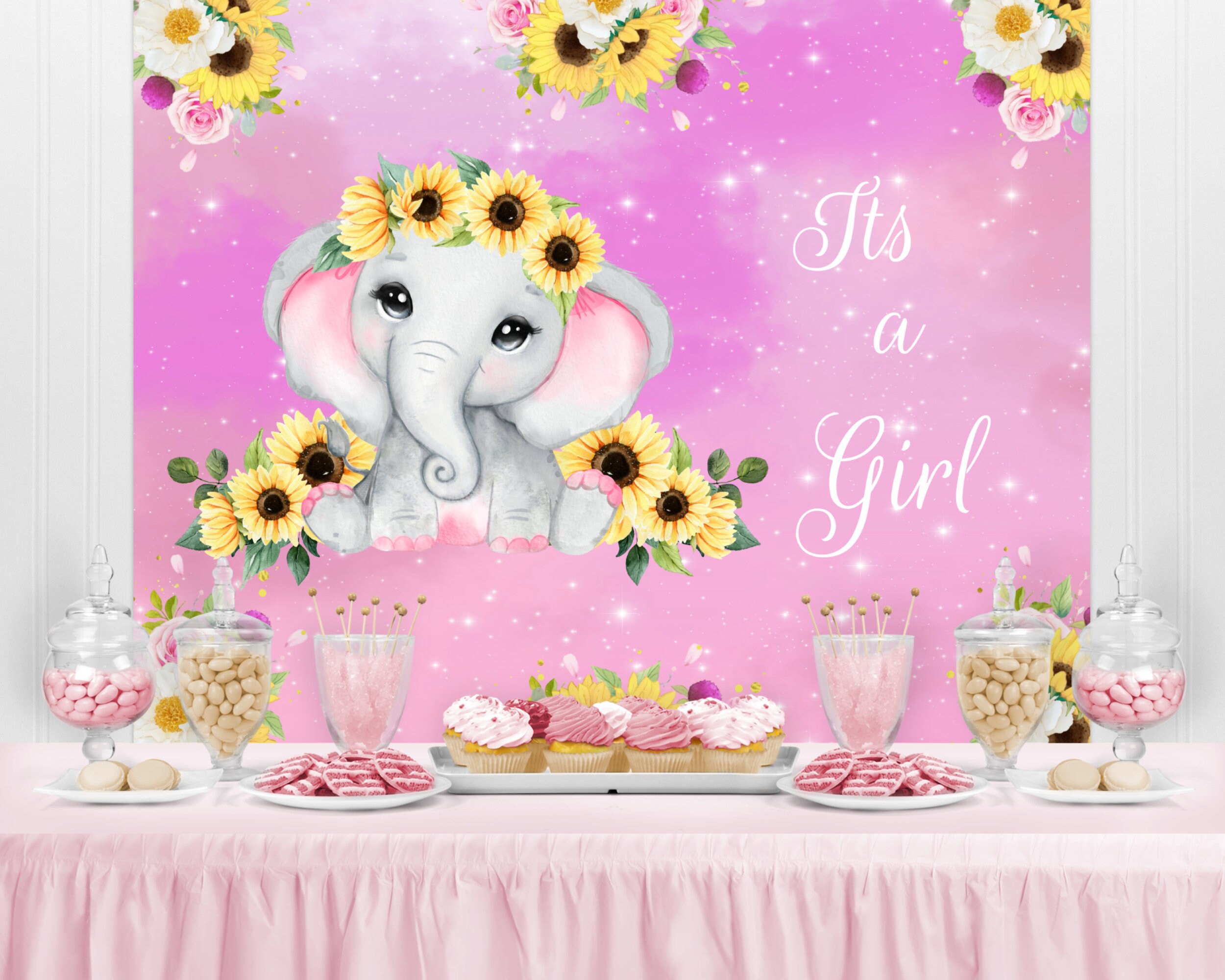 Baby Elephant Backdrop Baby Shower Backdrop Its a Girl - Etsy