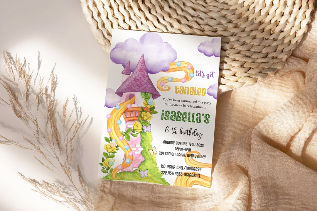 Rapunzel Birthday Invitation, Princess Party Invite, Lets Get Tangled ...