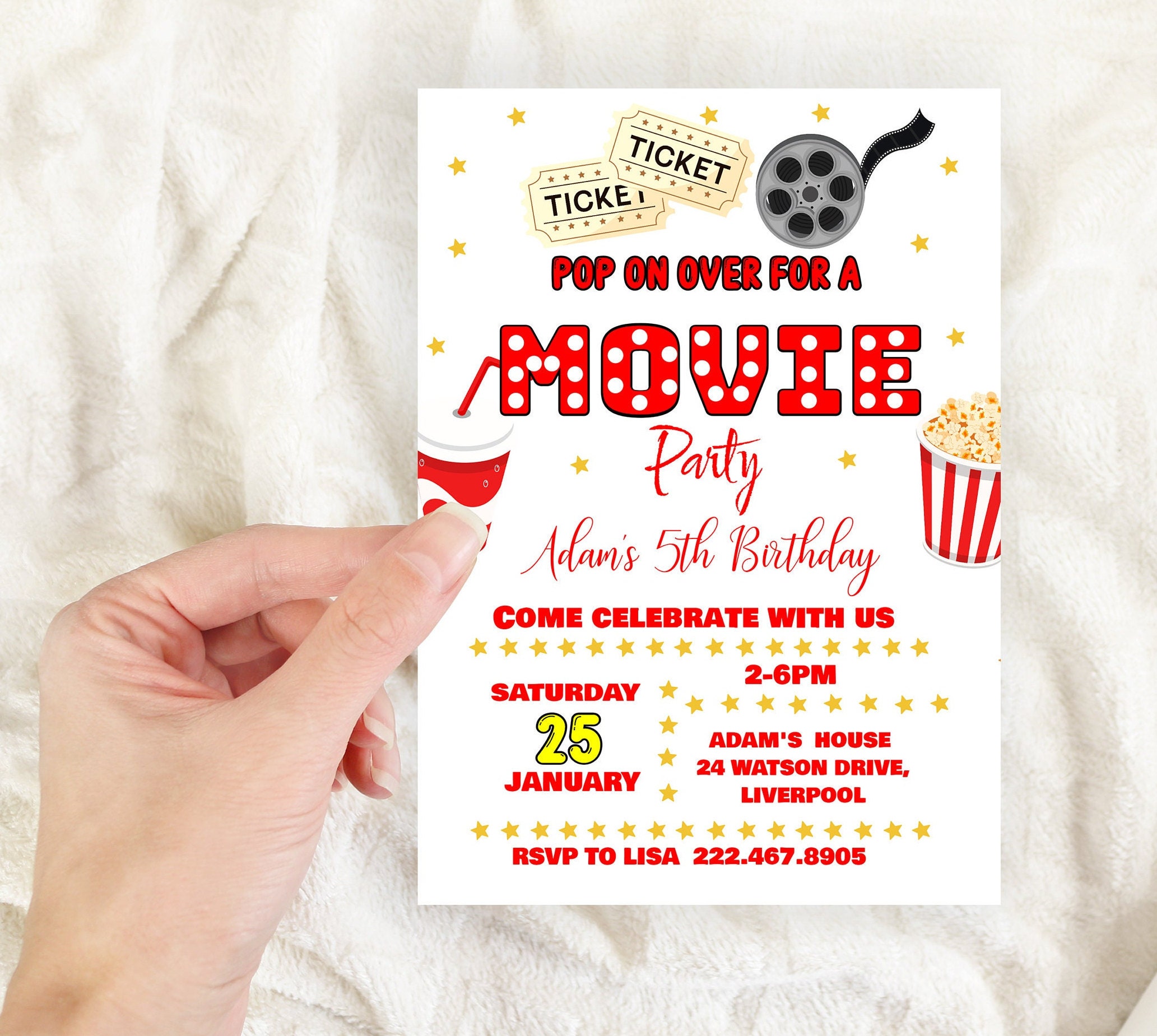 Editable Movie Birthday Invitation Template Cinema Party - Etsy
