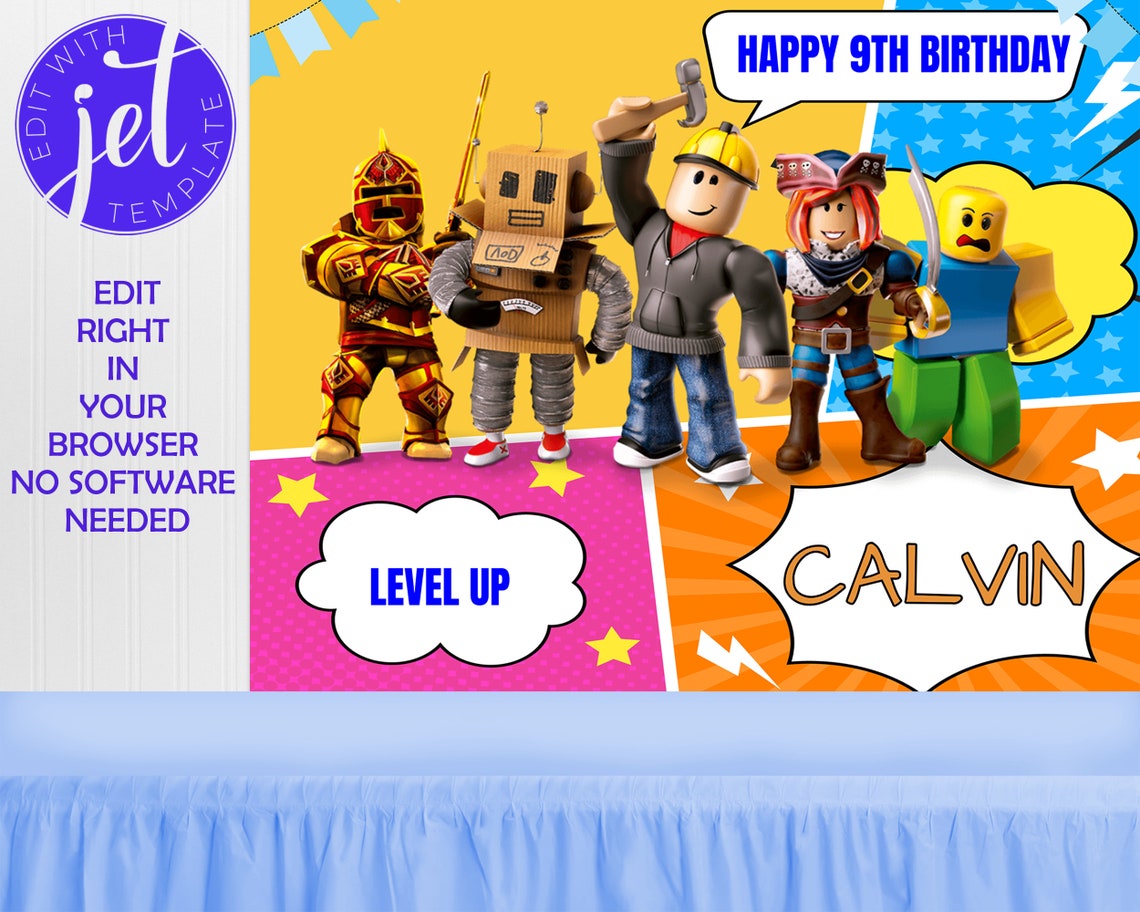 Roblox Birthday Backdrop Boys Roblox Party Banner Roblox Wall ...