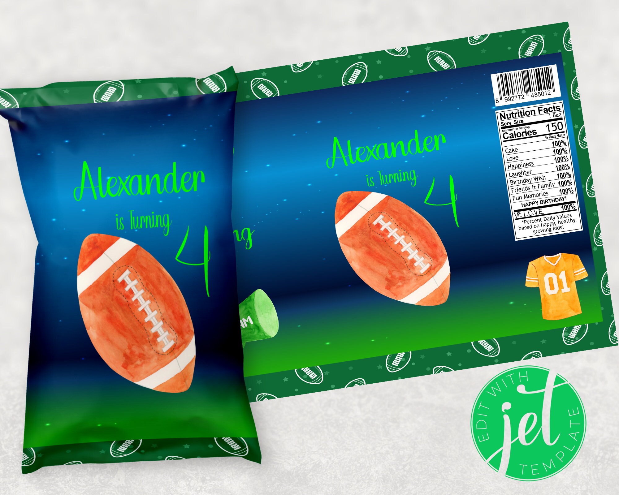 Editable Football Chips Bag Football Treat Bag Label Sports | Etsy