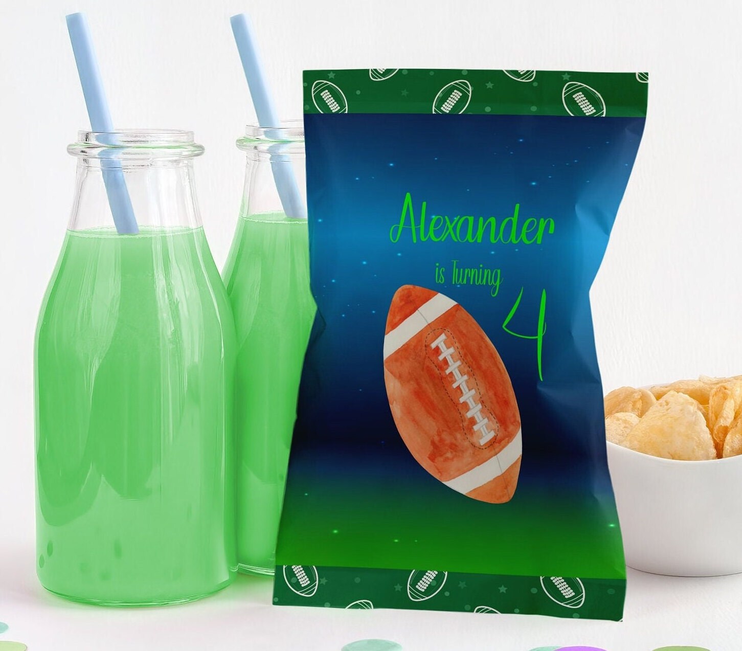 Editable Football Chips Bag, Football Treat Bag Label, Sports Chip Bag ...