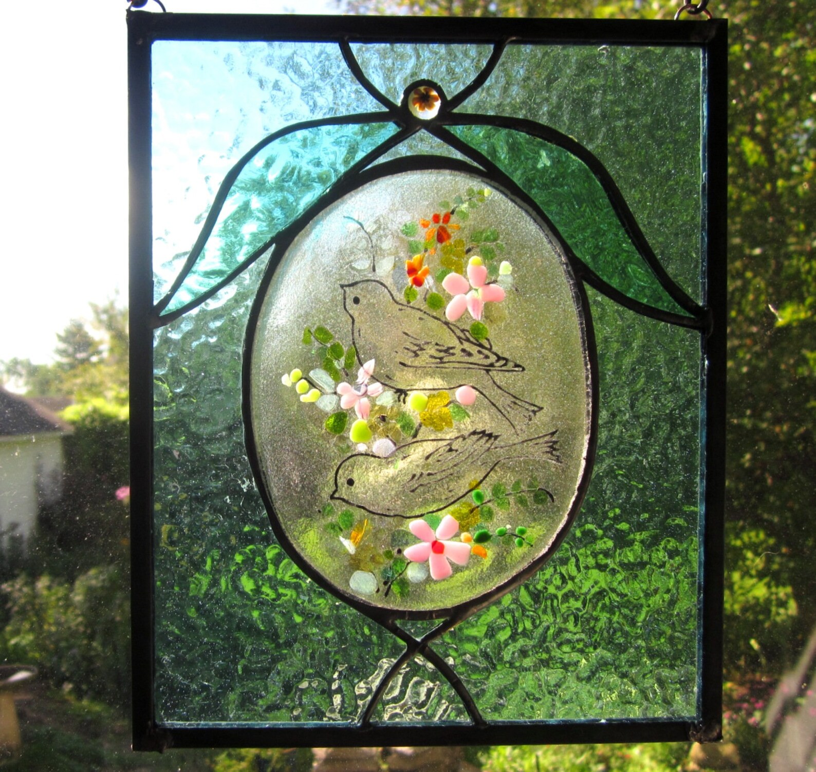 Small Stained Glass Window With Fused Glass Center Panel of | Etsy