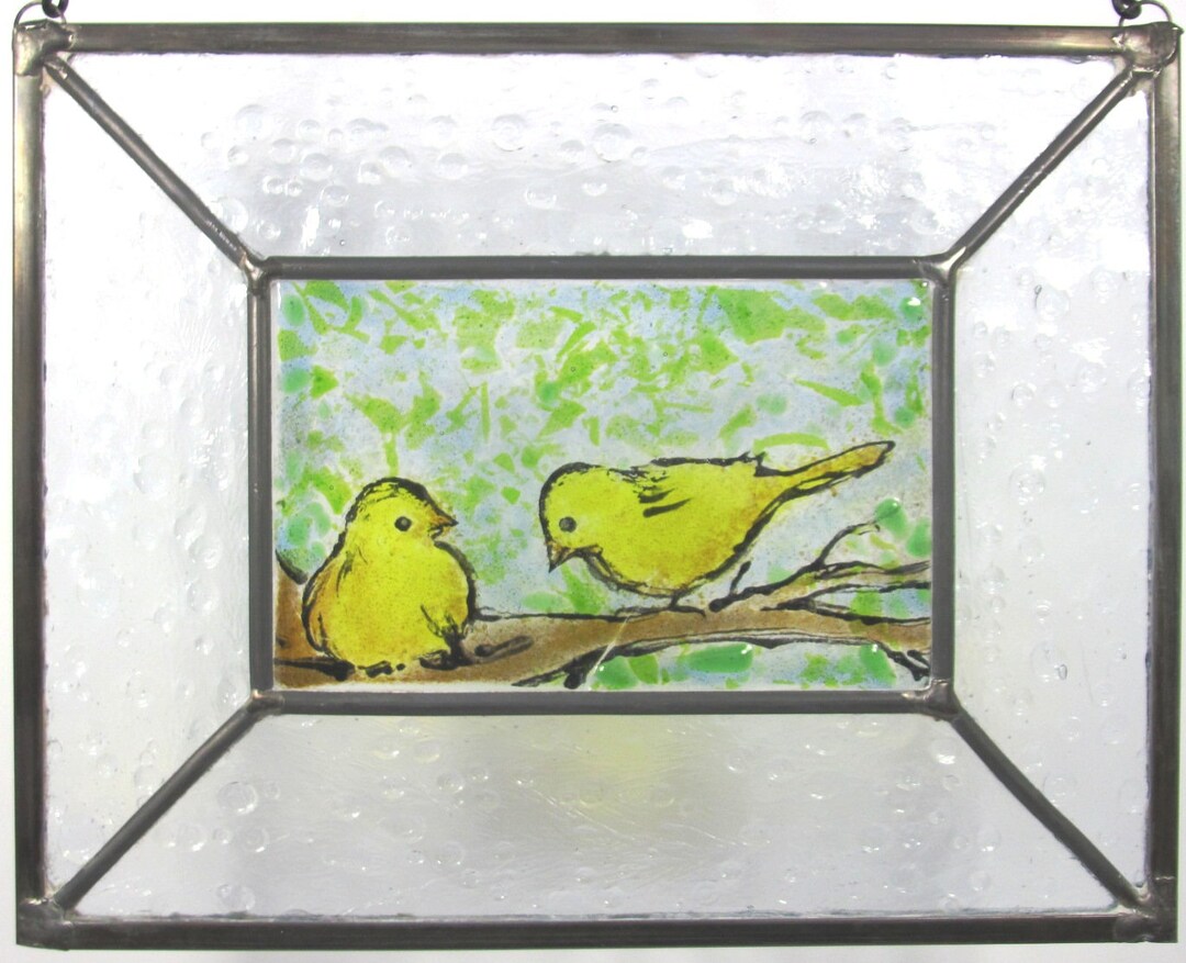 Traditional Stained Glass Window Two Birds in Hand Painted - Etsy