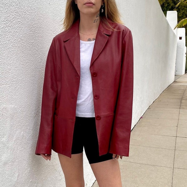 Red Leather Jacket - Etsy