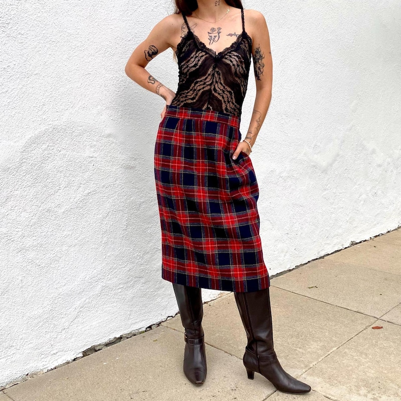 Red Plaid Skirt 29 - Etsy