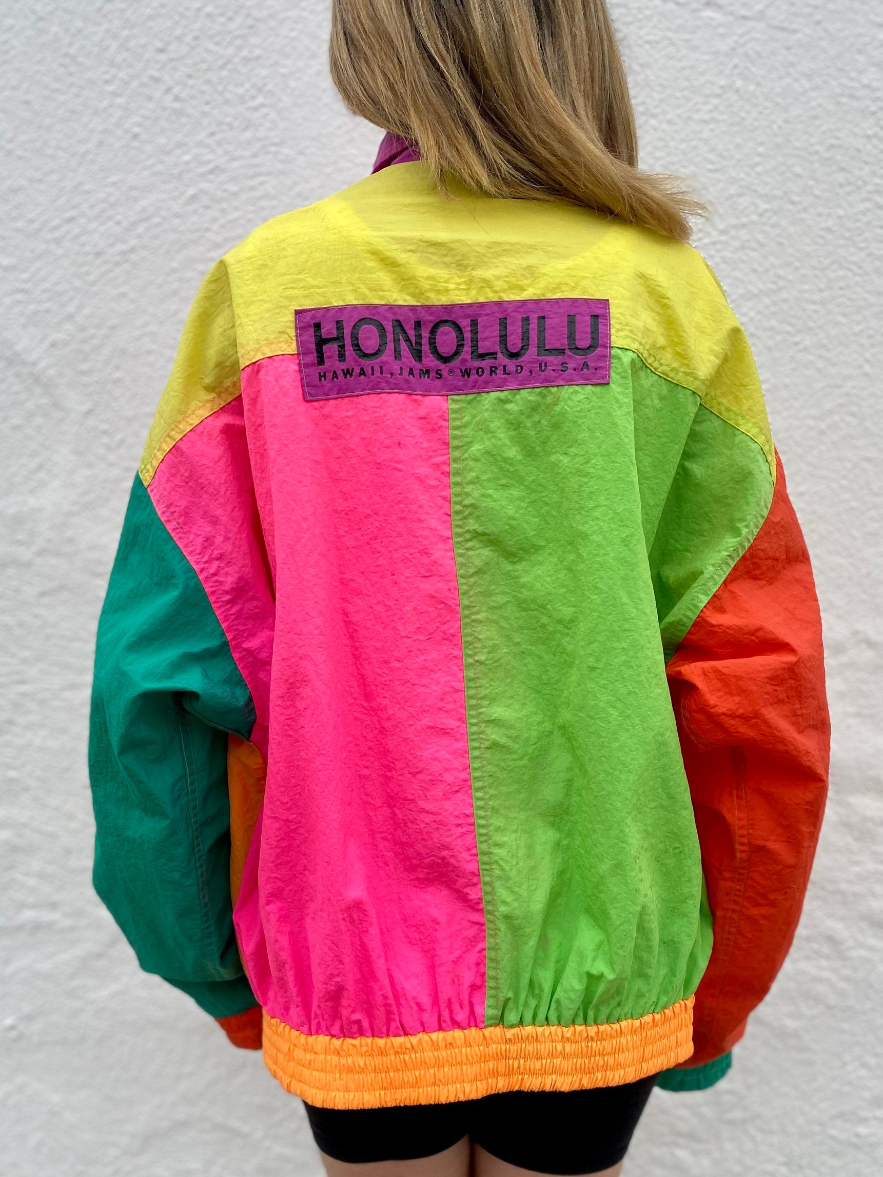 Vintage 80s Neon Jacket Honolulu Hawaii Retro Windbreaker - Etsy