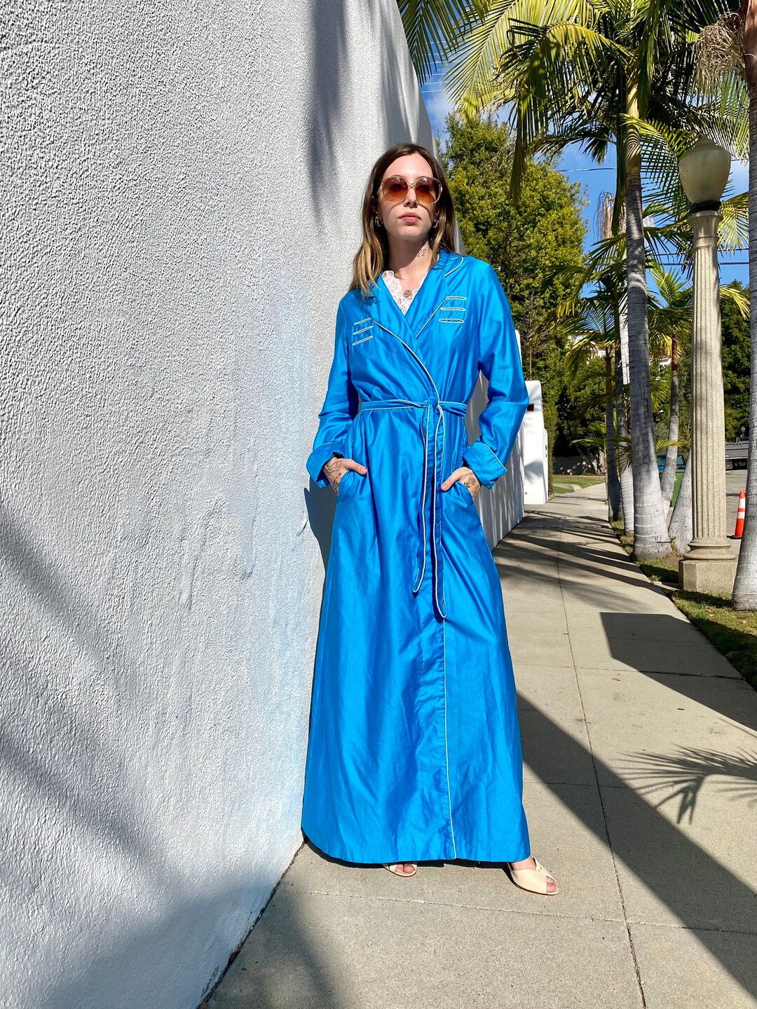 Vintage 60s/70s Blue Cotton Robe, Vintage Robe, Mens Robe, David Brown ...