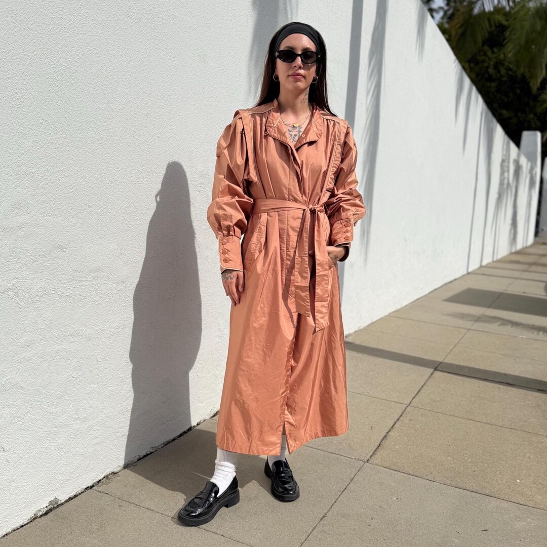 Vintage 80s Peach Trench Coat, Preppy Button up Spring Trench ...