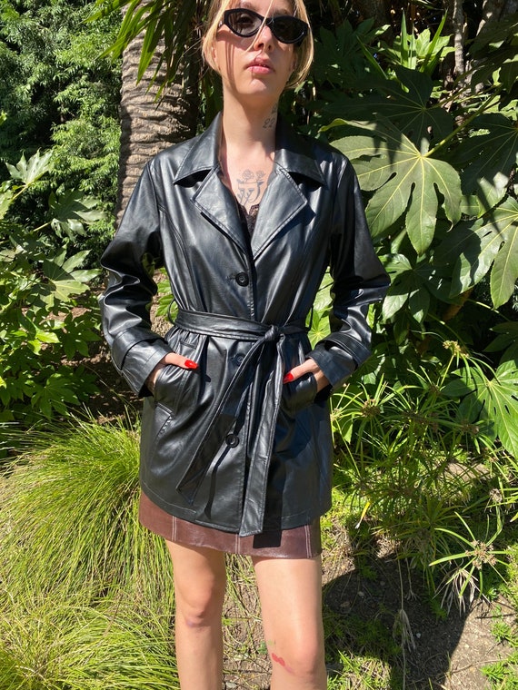 Vintage 90s Y2k Vinyl Jacket Faux Leather Trench Coat Vegan - Etsy