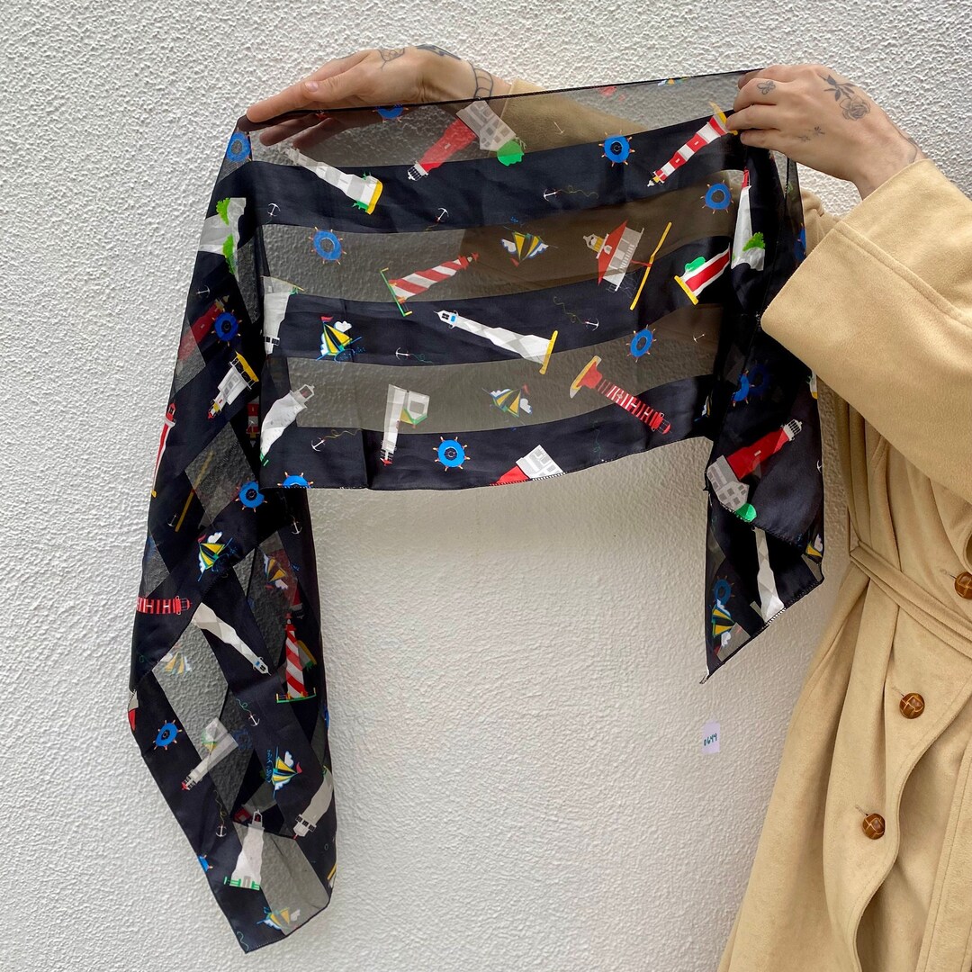 Vintage Scarf With Lighthouses, Retro Scarf, Printed Scarf W/lighthouse ...