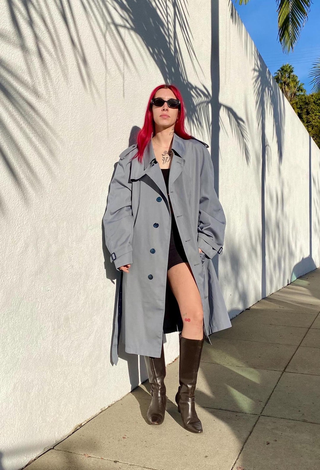Vintage 90s Gray Trench Coat, MISTY HARBOR Oversized Long Trench Jacket ...