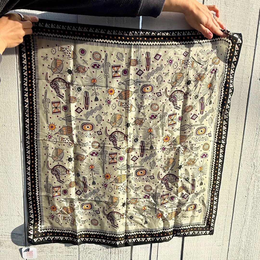 Vintage Silk Western Art Scarf | Kangaroo & Desert Motif | Unique Gift ...
