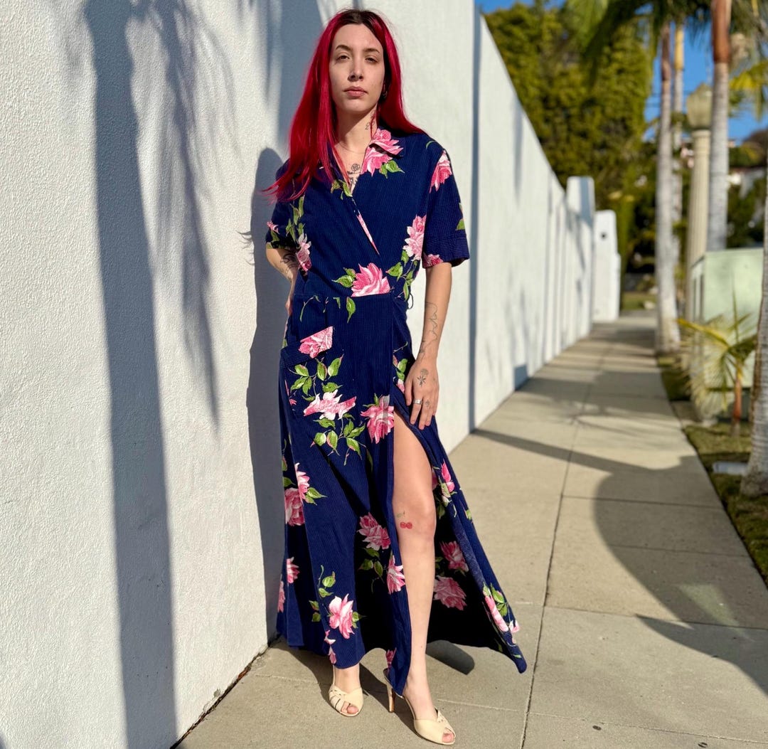 Vintage 1940s Floral Print Wrap Dressing Gown, 30s/40s Antique Flower ...