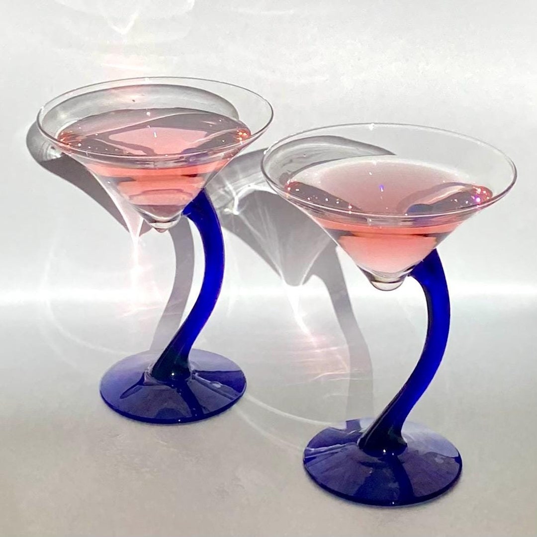 80s Curved Stem Martini Glasses Set of Two, Squiggle Stem Medium ...
