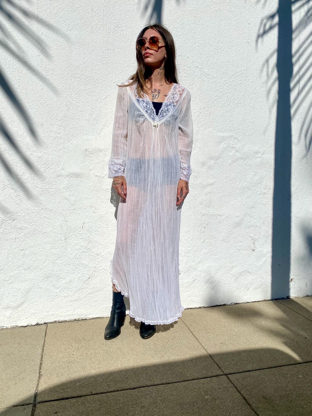 Vintage Christian Dior White Sheer Night Gown, Transparent Romantic ...