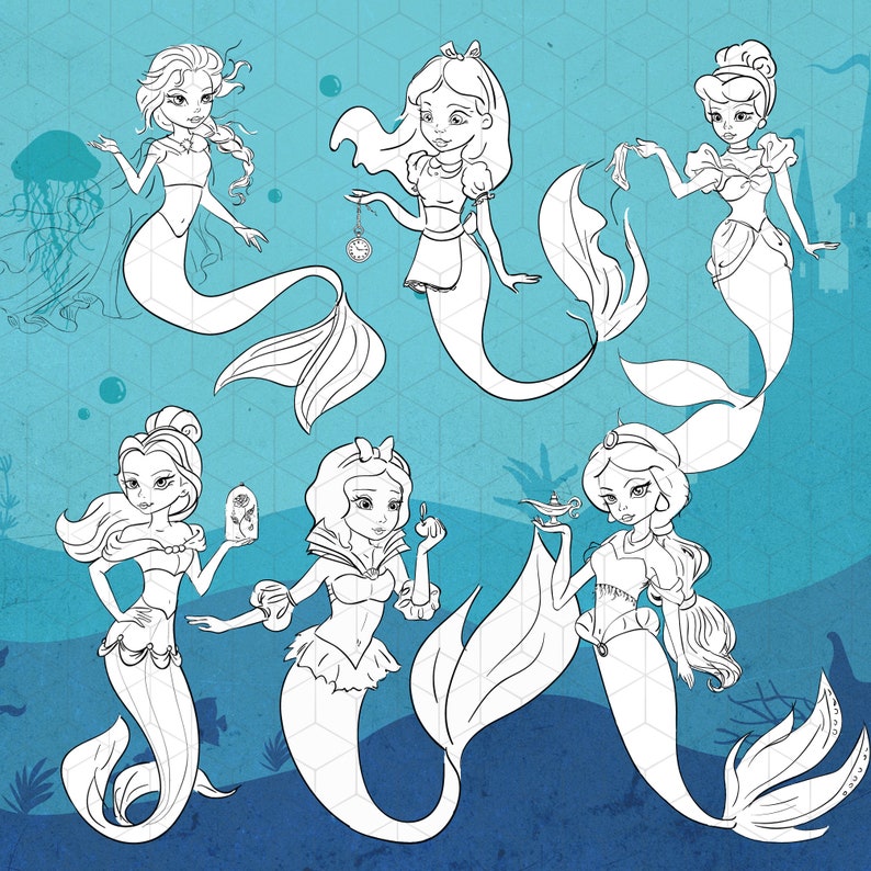 Mermaid Princess Mermaid Clip Art Mermaid Stickers Under the Sea Ocean ...