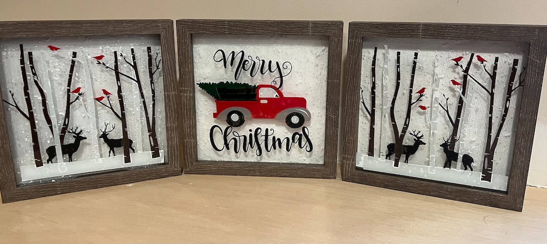 Winter Theme Light Box, Birch Trees, Cardinals,deer, Night Lights - Etsy