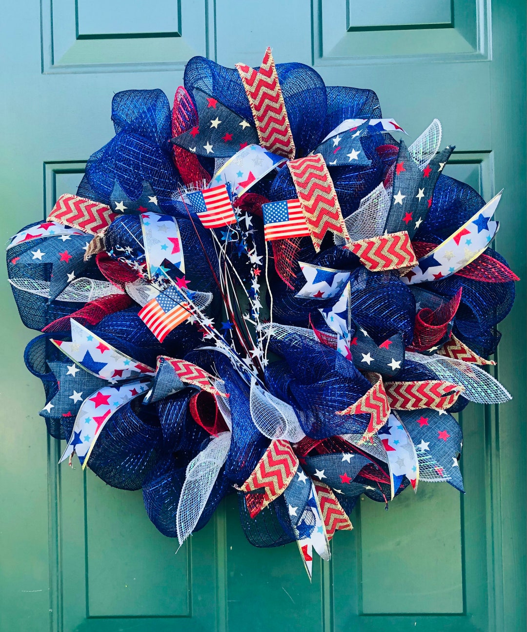 Patriotic Wreath: Blue Deco Mesh, Stars & Stripes Front Door Decor - Etsy