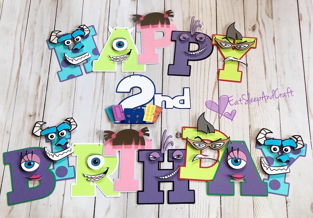 Monsters Inc Banner, Monsters Inc Cake Topper, Monsters Inc Happy ...