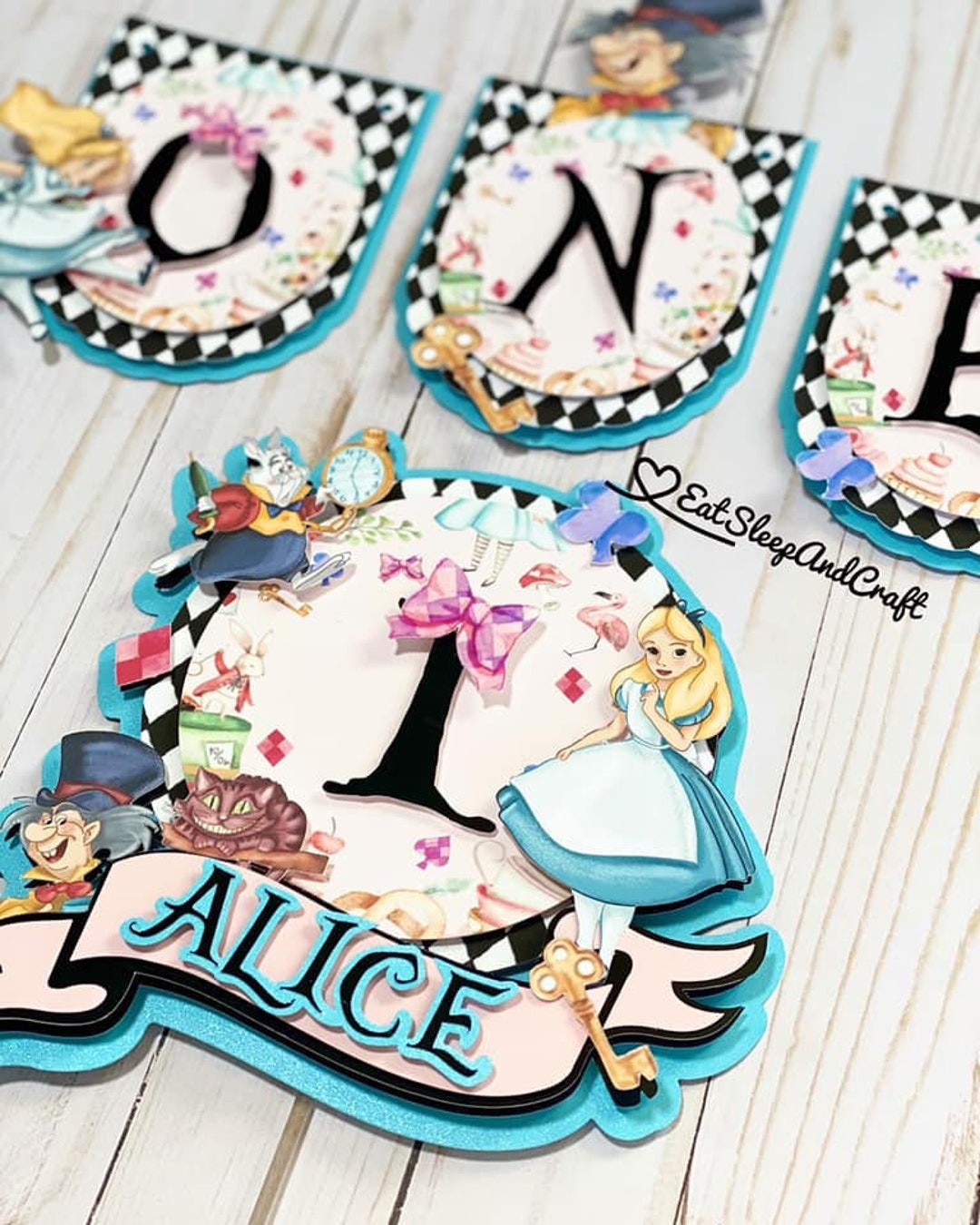 Alice in Wonderland Banner, Alice in Wonderland Cake Topper, Alice in ...