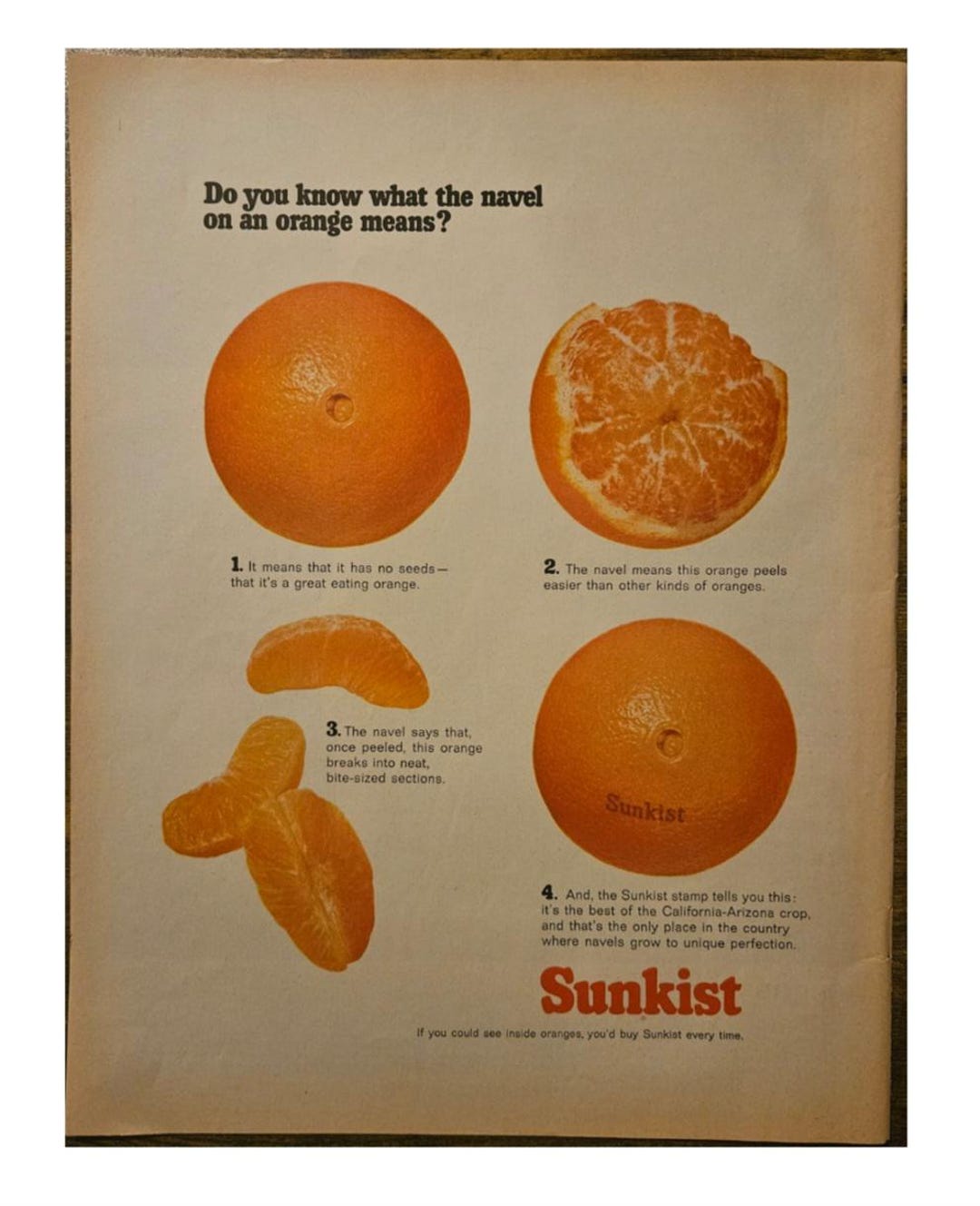 Sunkist Oranges Vintage Print Ad 1960s Retro Decor - Etsy